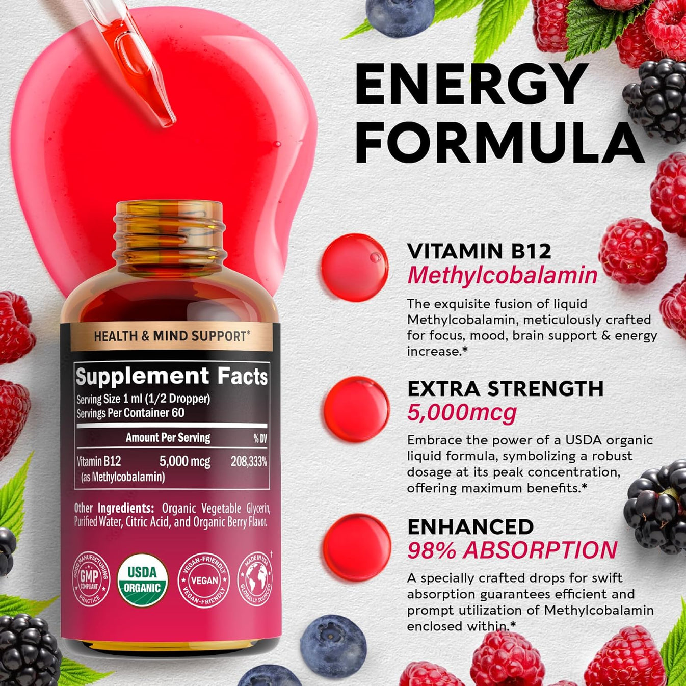 USDA Organic Vitamin B12 Sublingual Drops – NUTRAHARMONY