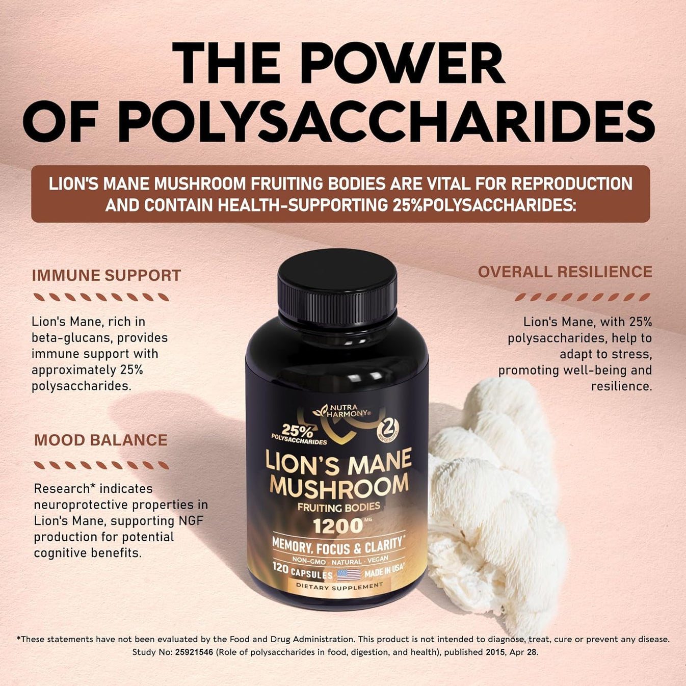 Lion's Mane Supplement Capsules – NUTRAHARMONY