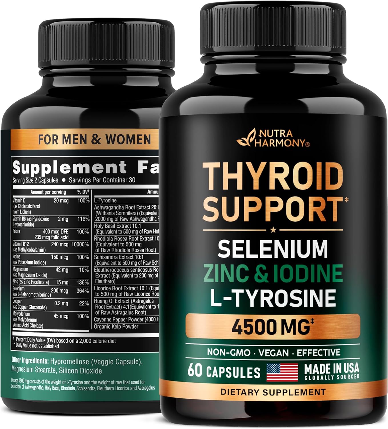 Thyroid Support with Selenium, Zinc & Iodine, L-Tyrosine, Magnesium, A ...