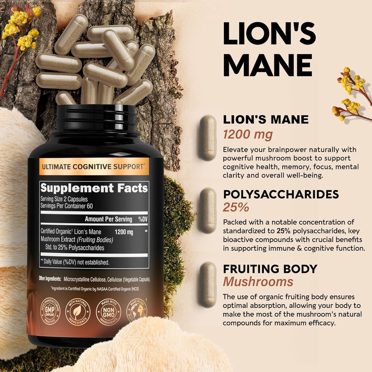 Lion's Mane Supplement Capsules – NUTRAHARMONY